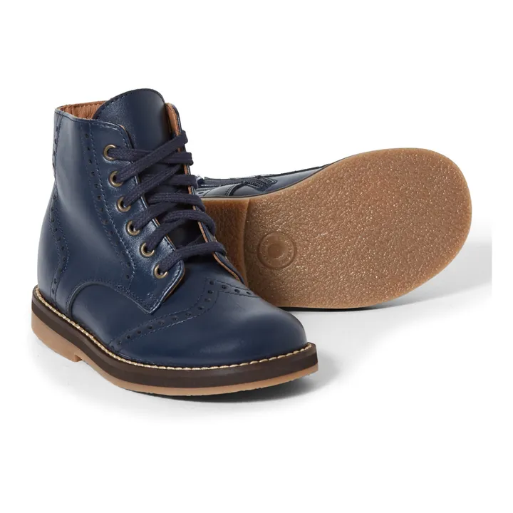 Pèpè - Topstiched Lace-up Boots - Navy blue | Smallable