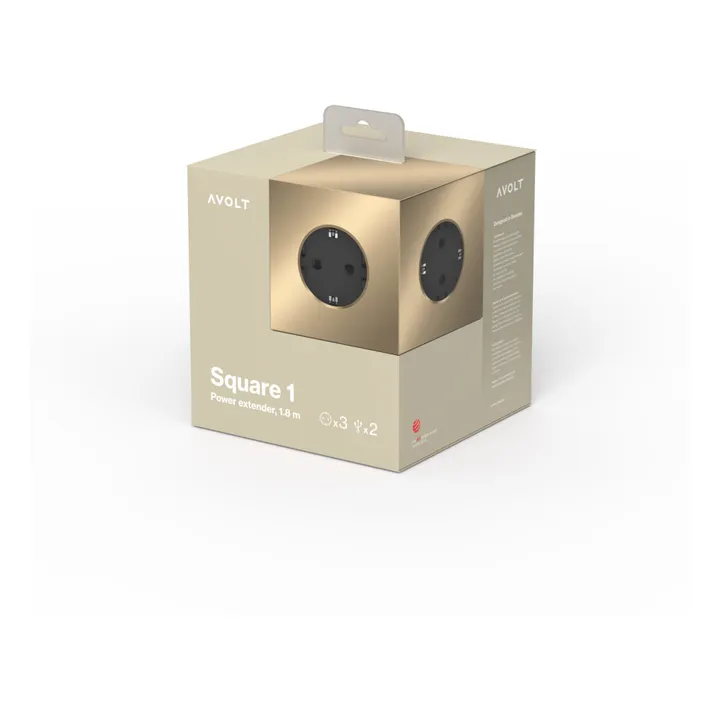 Avolt - Square 1 Extension Cord with USB Plug - Brass | Smallable