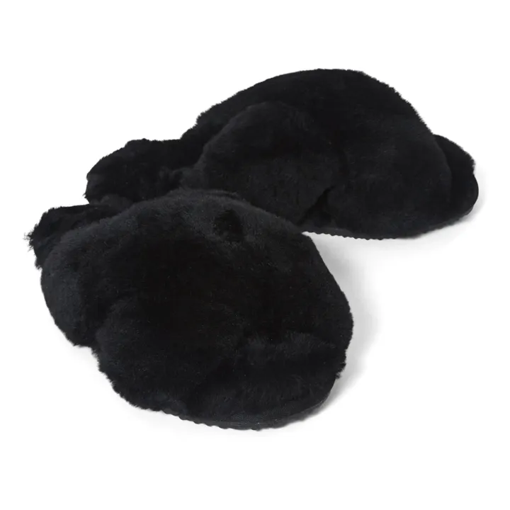 Mamu Studios - Cross Over Fur Slippers - Black | Smallable