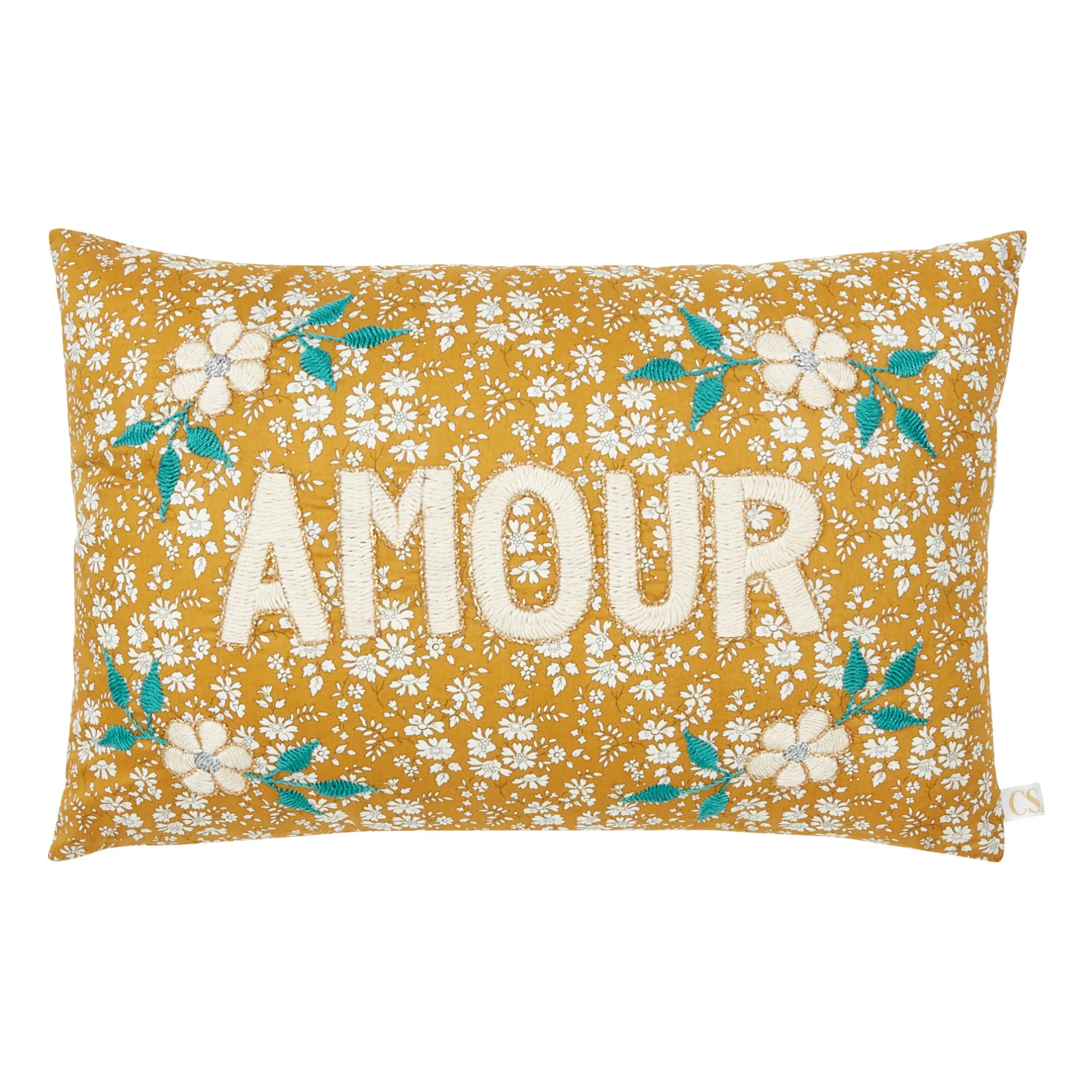 CSAO - Coussin brodé Amour - CSAO x Smallable - Jaune moutarde | Smallable
