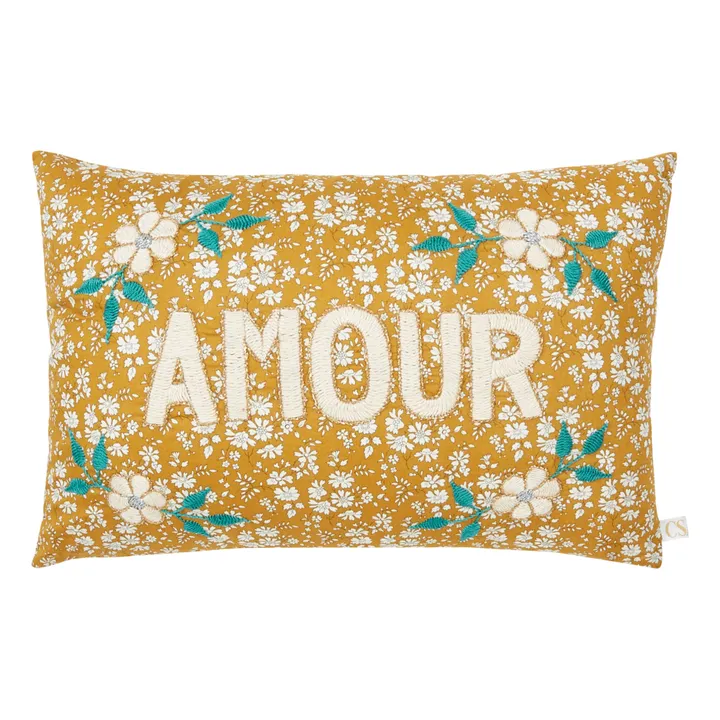 CSAO - Coussin brodé Amour - CSAO x Smallable - Jaune moutarde | Smallable