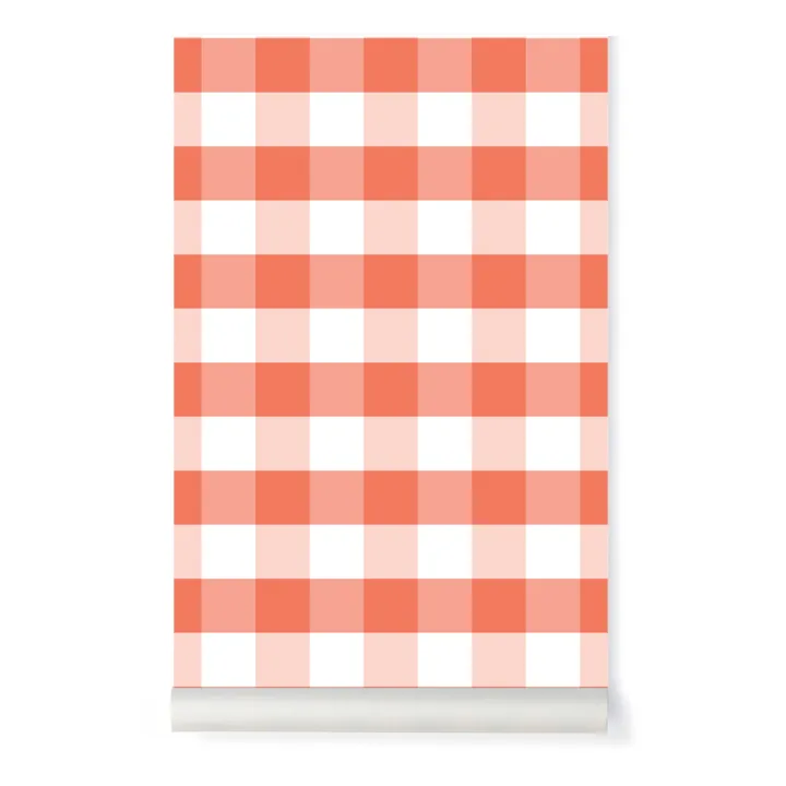 Mathilde Cabanas - Gingham Wallpaper - Mathilde Cabanas x Bonjourgeorges - Orange | Smallable
