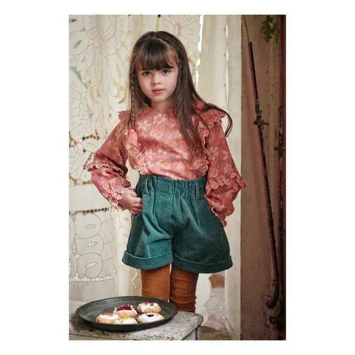 Louise Misha - Short Velours Côtelé Brodé Virginia - Vert canard ...