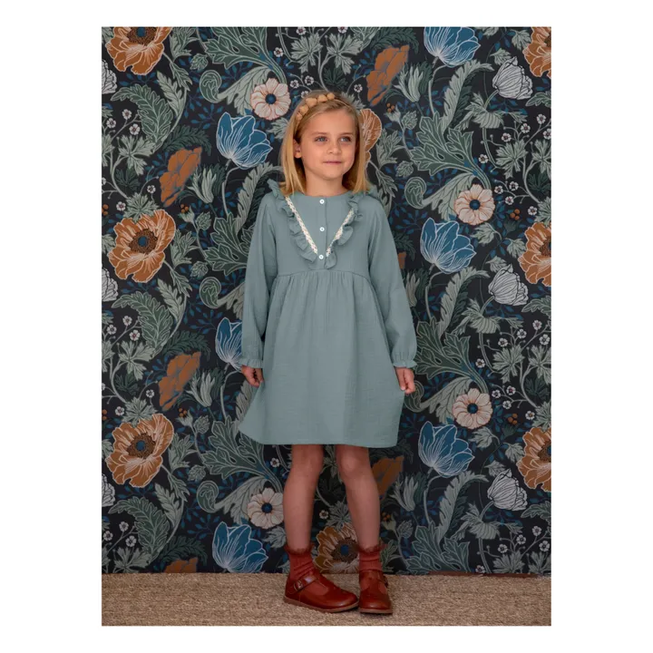 Petite Lucette - Altair Organic Cotton Muslin Dress - Grey blue | Smallable