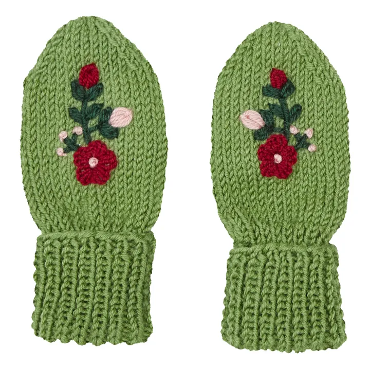 RKO - Hand Embroidered Merino Mittens - Green | Smallable