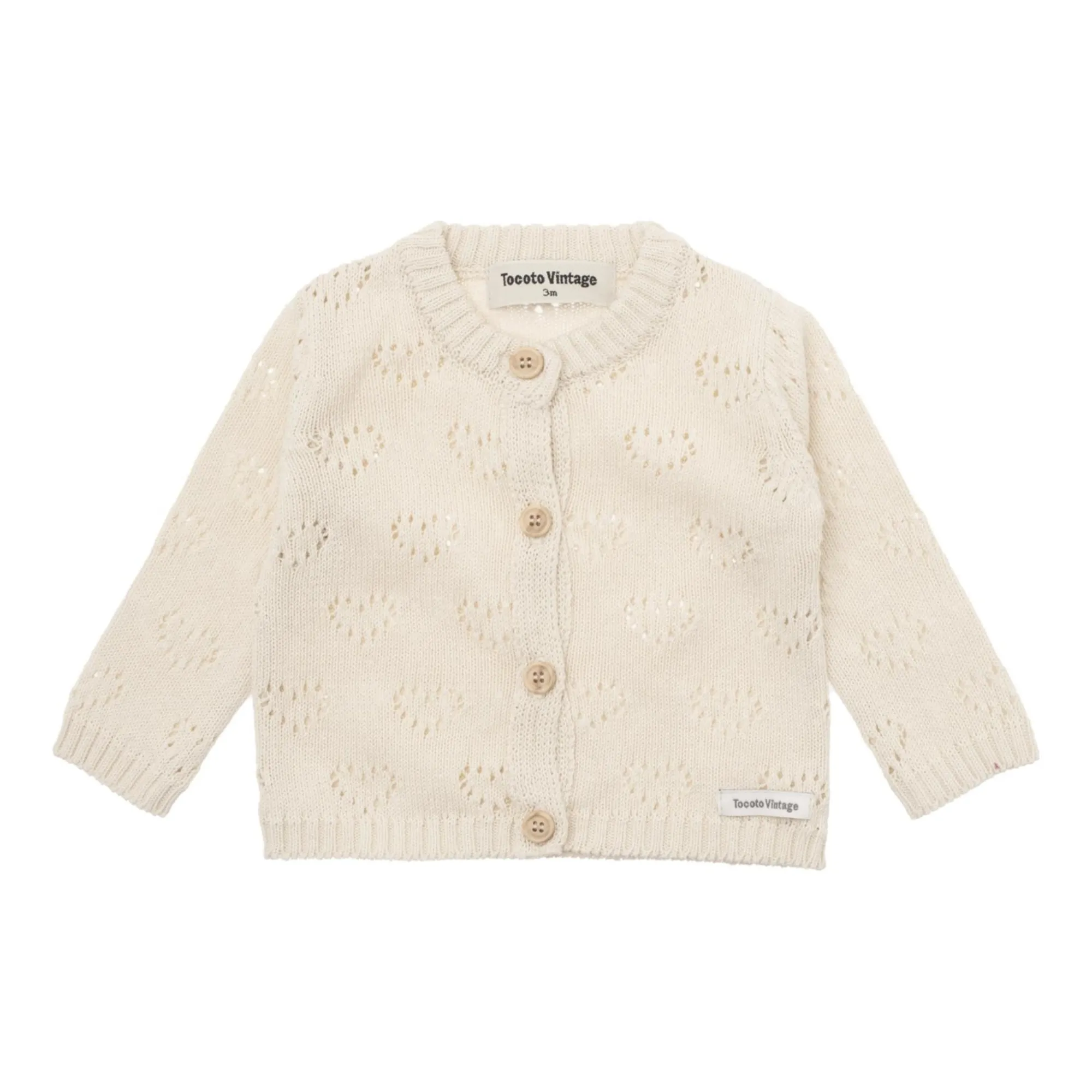 Tocoto Vintage - Hearts Openwork Cardigan - Ecru | Smallable