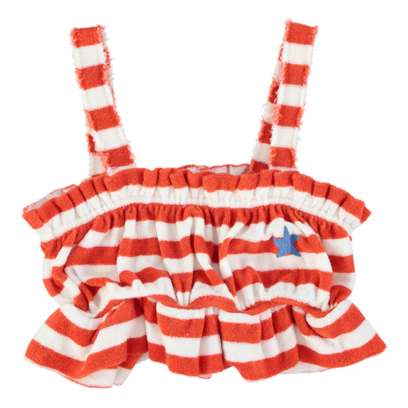Piupiuchick - Striped Organic Terry Cropped Top - Red | Smallable