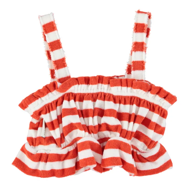 Piupiuchick - Striped Organic Terry Cropped Top - Red | Smallable