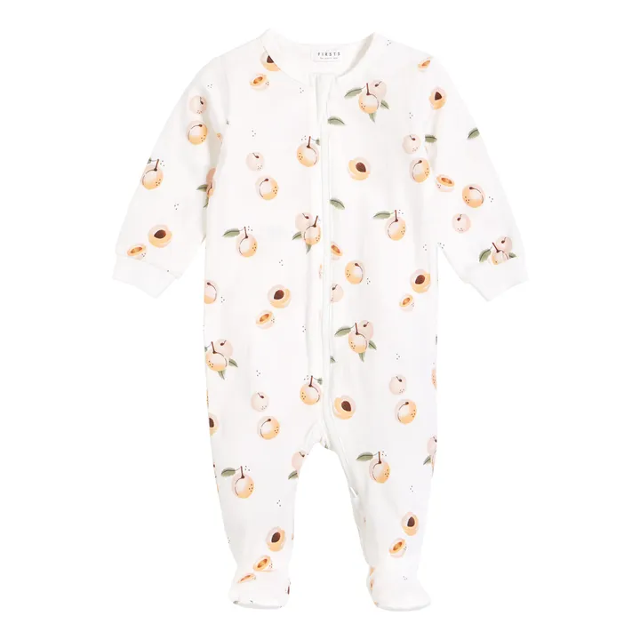 Petit Lem - Peaches Organic Cotton Pyjama Onesie - Ecru | Smallable