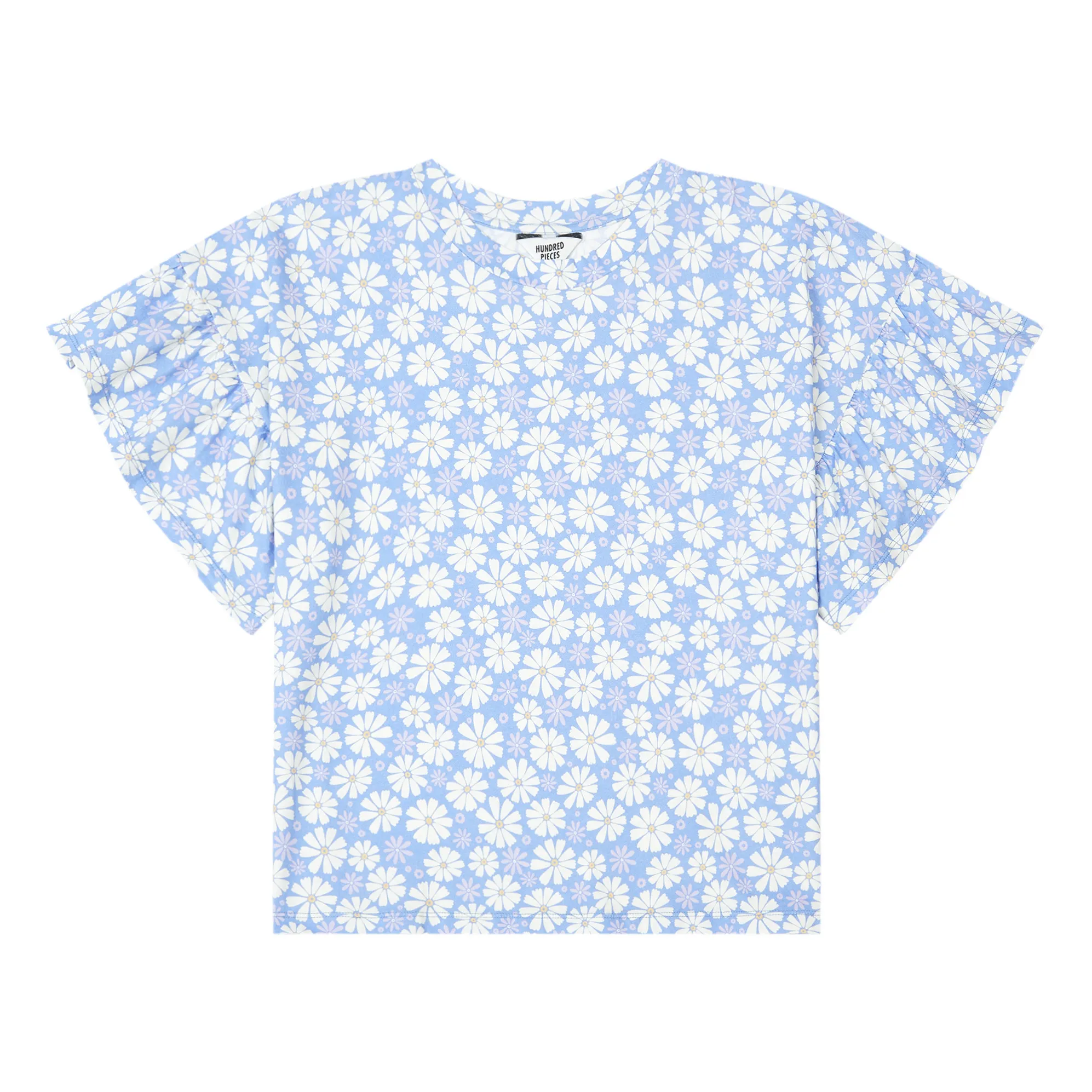 Hundred Pieces - Organic Cotton Retro Flower Frill T-Shirt - Blue ...
