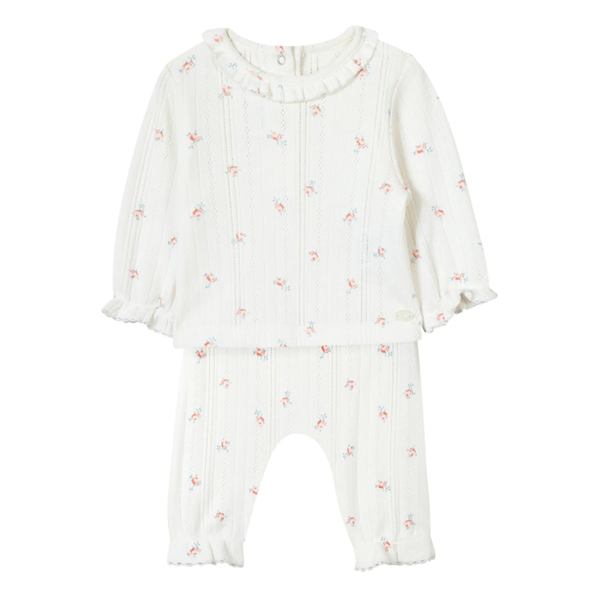 Tartine et Chocolat - Floral Pointelle Pyjama Set - Ecru | Smallable