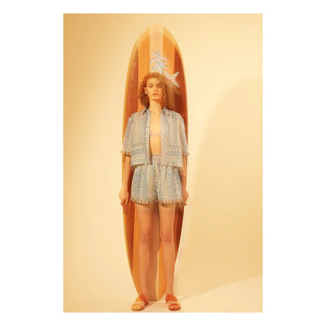 Tressé - Short Samia Ramie Pacific Patchwork - Bleu | Smallable