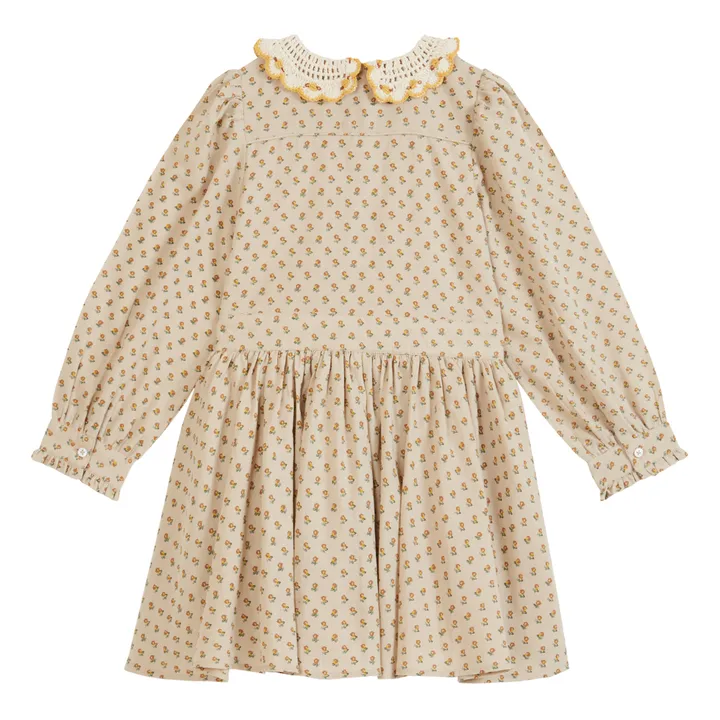 Emile et Ida - Hand Embroidered Floral Crochet Collar Dress - Beige ...