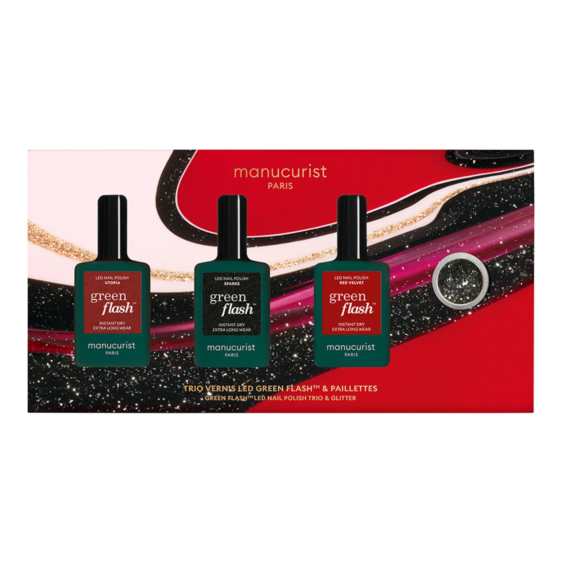Manucurist - Holidays Green Flash Semi-Permanent Collection Set - Utopia, Red Velvet & Sparks ...