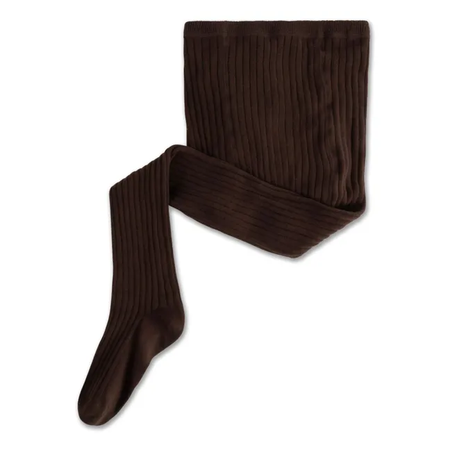 The Simple Folk - Ribbed Organic Cotton Tights - Chocolate | Smallable