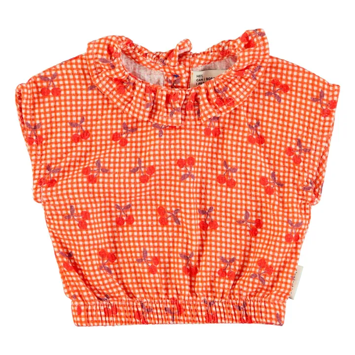Piupiuchick - Cherry Vichy Top - Orange | Smallable