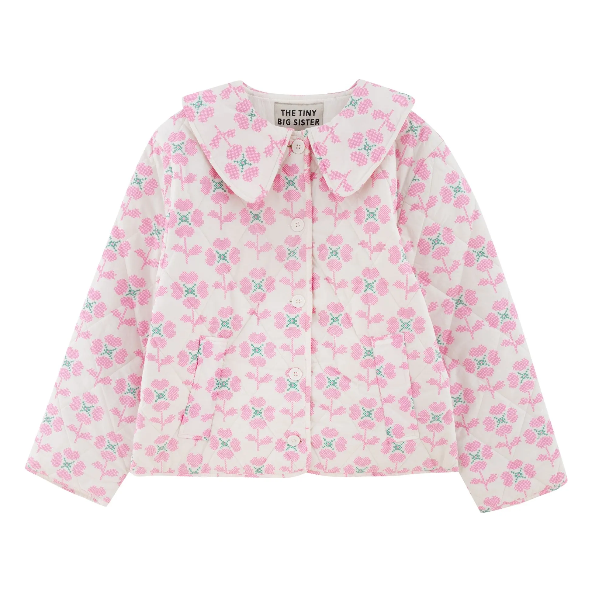 The Tiny Big Sister - Flower Pattern Quilted Jacket - Pale pink | Smallable