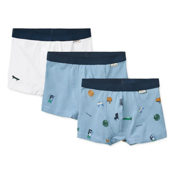 Liewood - Set of 3 Marvin Sport Organic Cotton Boxers - Blue | Smallable