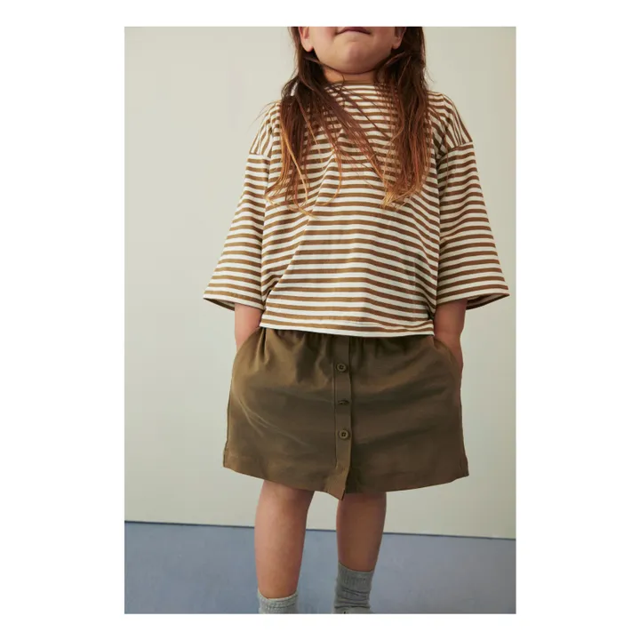 Gray Label - 3/4 Sleeve Striped Organic Cotton T-shirt - Khaki brown ...