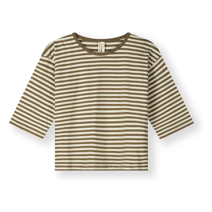 Gray Label - 3/4 Sleeve Striped Organic Cotton T-shirt - Khaki brown ...