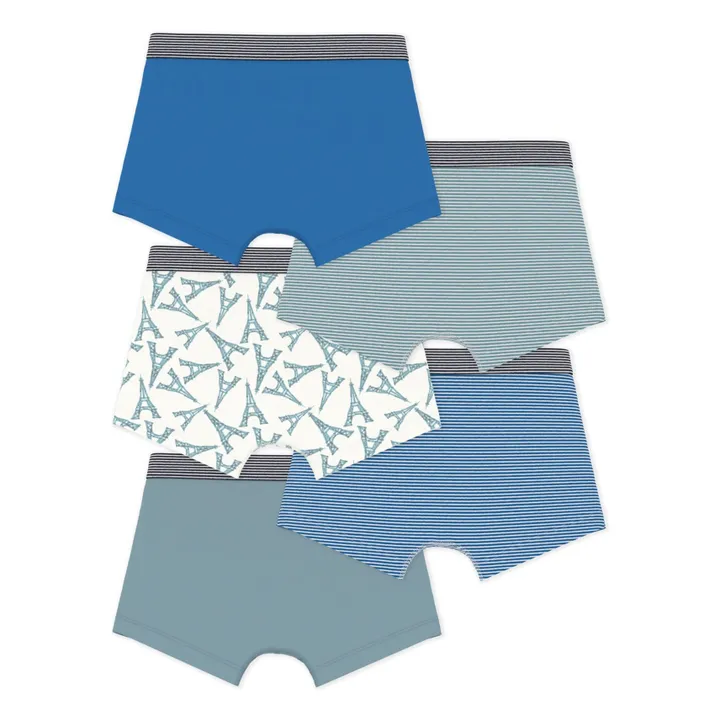 Petit Bateau - Set of 5 Eiffel Tower Boxers - Blue | Smallable