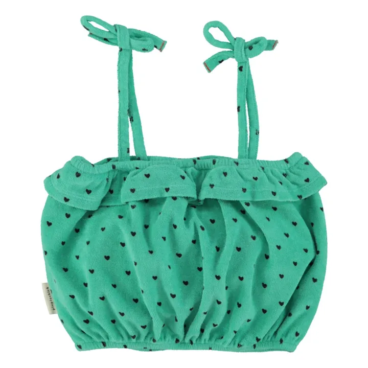 Piupiuchick - Organic cotton terry heart strap top - Green | Smallable