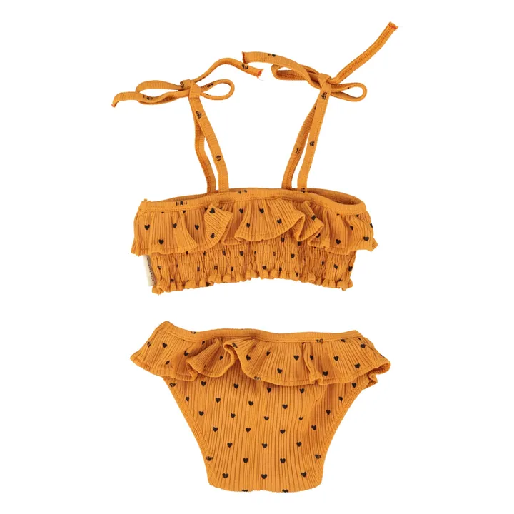 Piupiuchick - 2 Piece Ribbed Swimsuit Organic Cotton Hearts - Camel ...