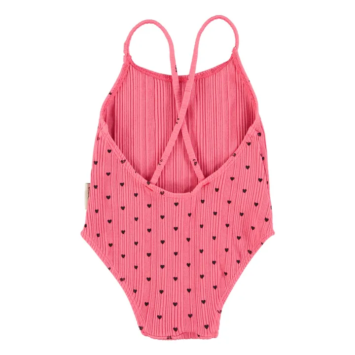 Piupiuchick - Ribbed Swimsuit Hearts Organic Cotton - Pink | Smallable