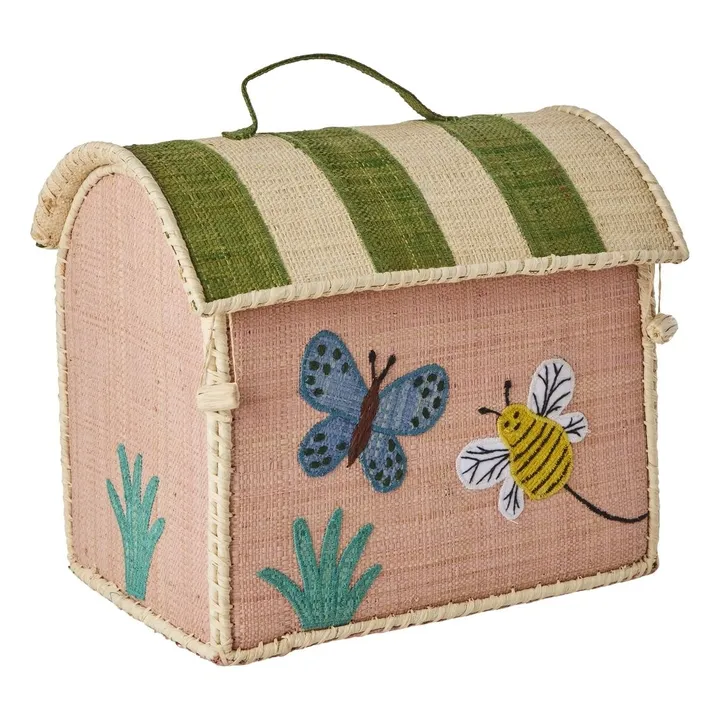 Rice - Papillon raffia storage box - Pale Pink | Smallable