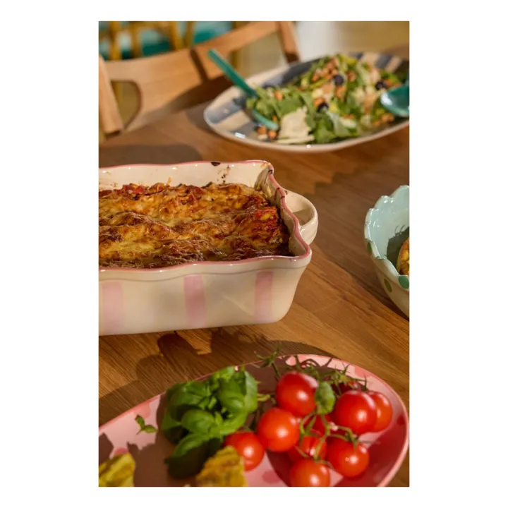 Rice - Plat à four en grès rayé - Rose | Smallable