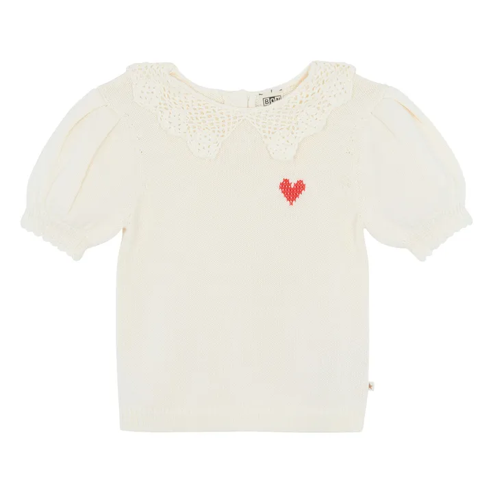 Bonton - Niko Short-sleeve Claudine-neck Sweater - Ecru | Smallable