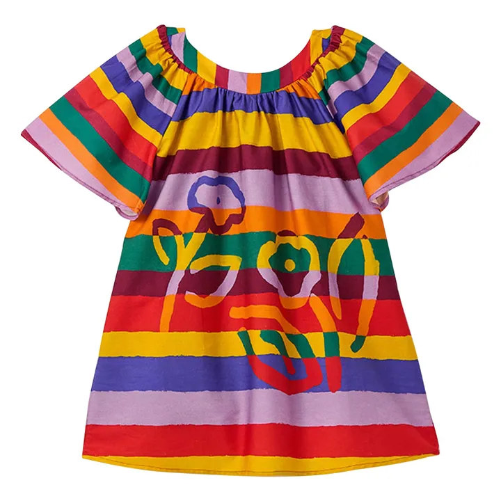 Fabula - Kleid mit ausgestellten Ärmeln und gestreiften Blumen - Gelb ...