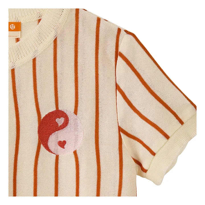 Fabula - T-shirt Maille Yin Yang Rayé - Ecru | Smallable