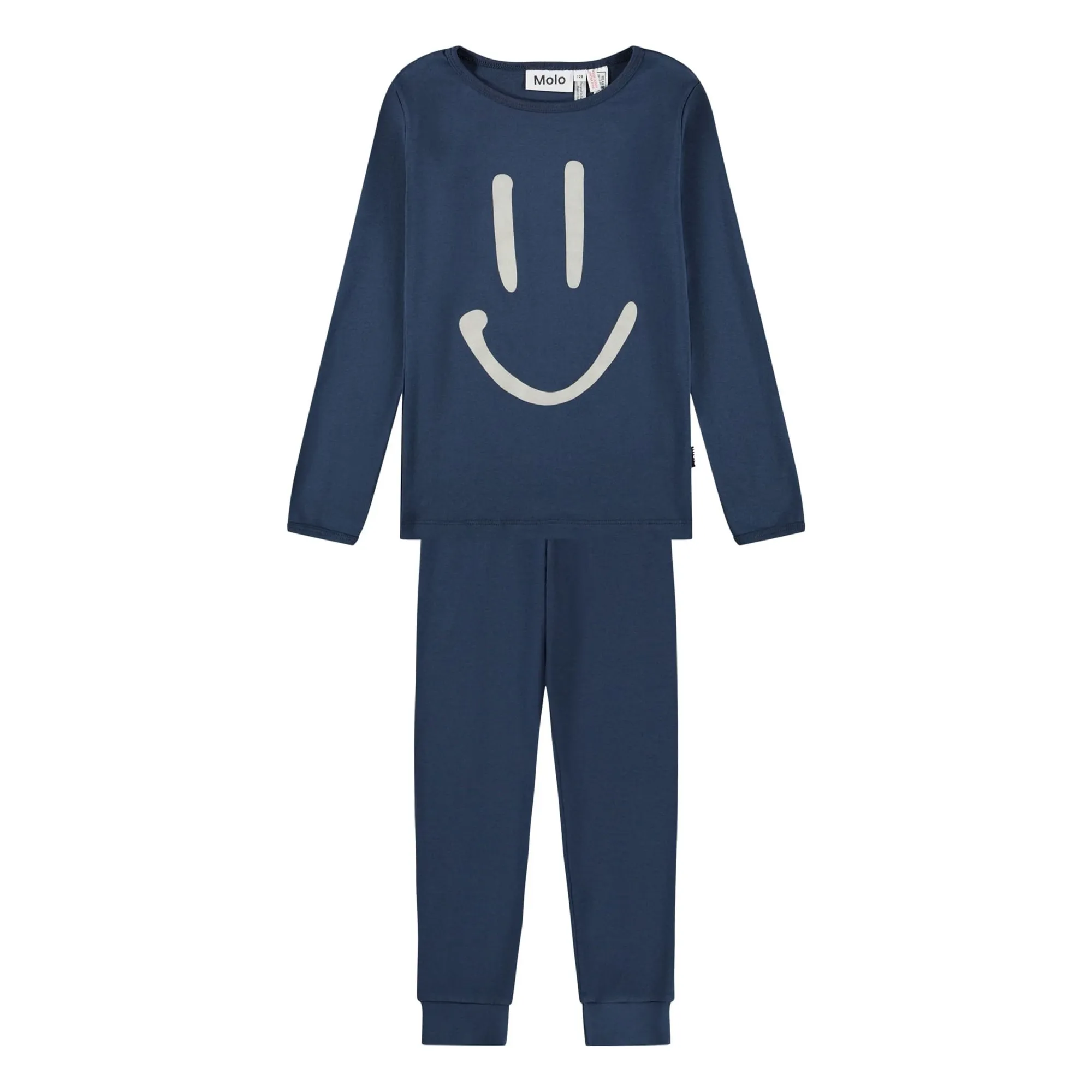 Molo - Lue Smiley organic cotton pyjamas - Navy blue | Smallable
